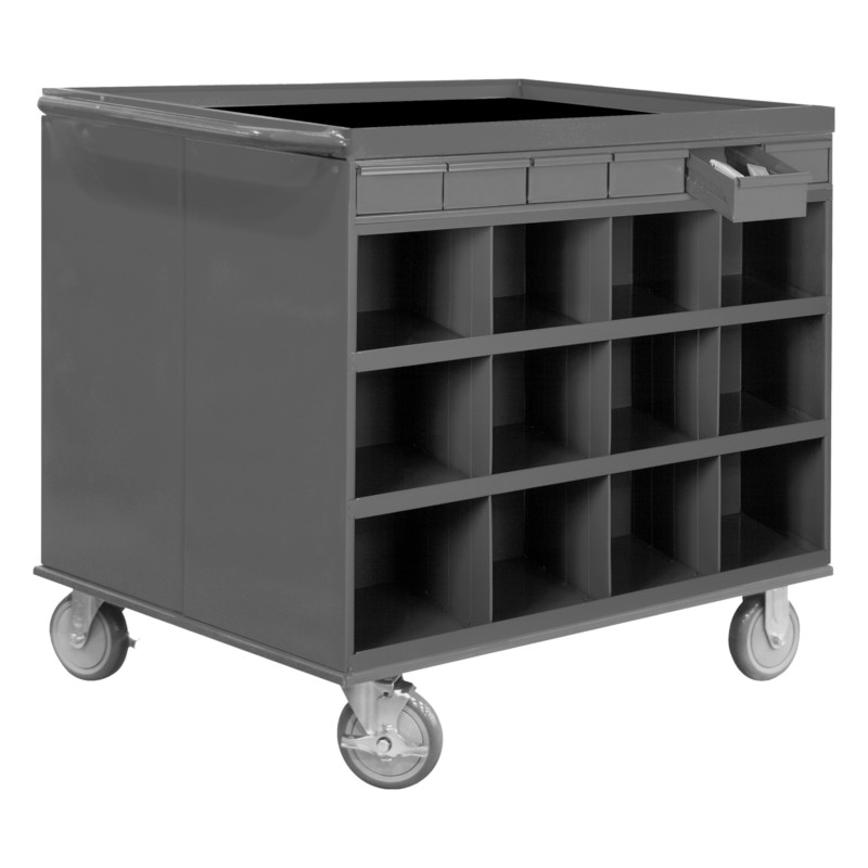 2 Sided Stock Cart with Bins and Drawers